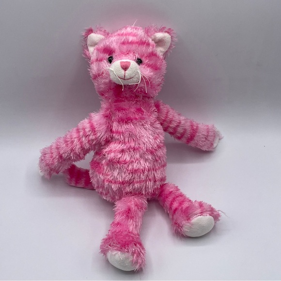 Toys | Hot Pink Kitty Cat Plush Striped Stringy Fur Stuffed Animal ...